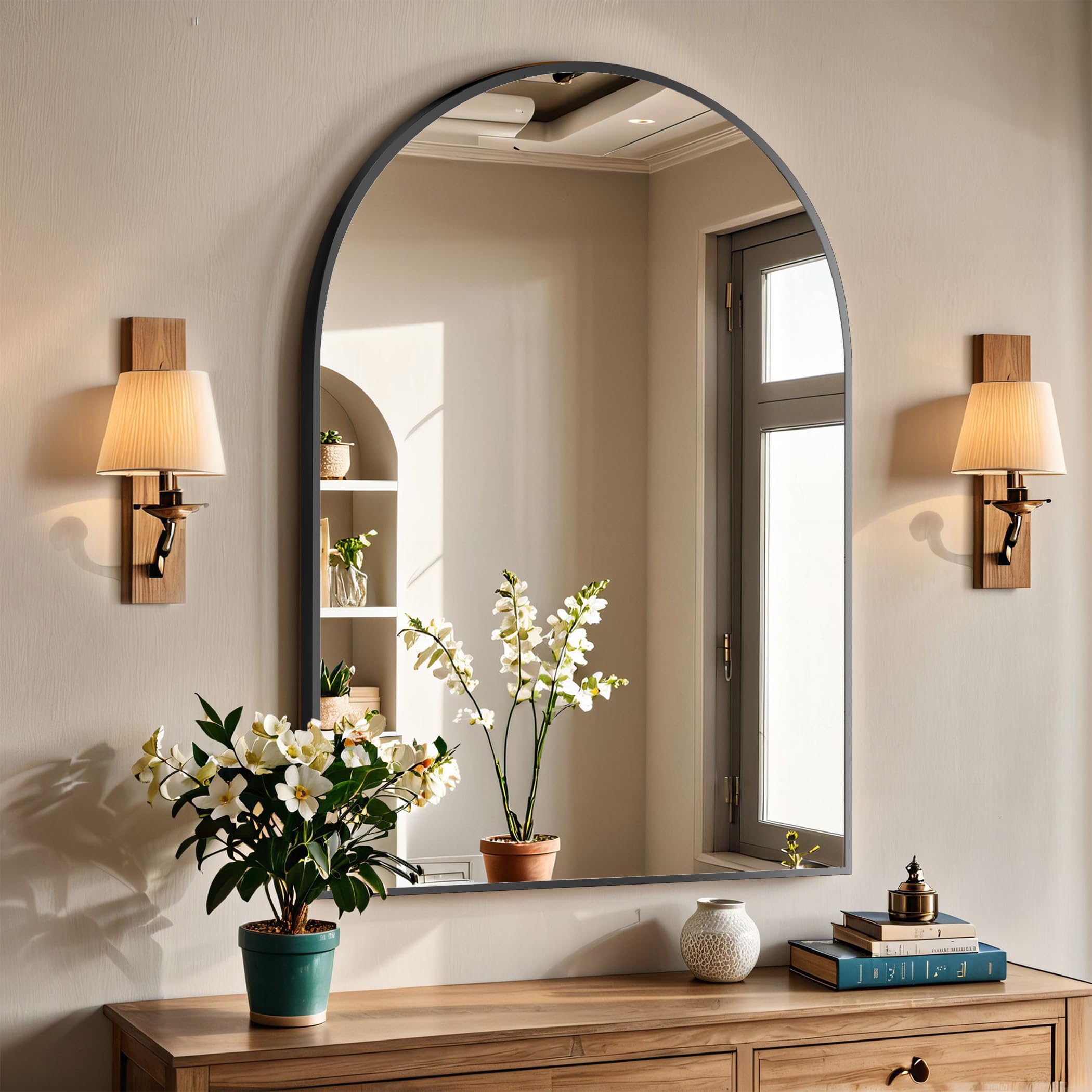 BONEWEI 26x38 inch Arched Bathroom Mirror,Wall Mounted Mirrors Decor ...
