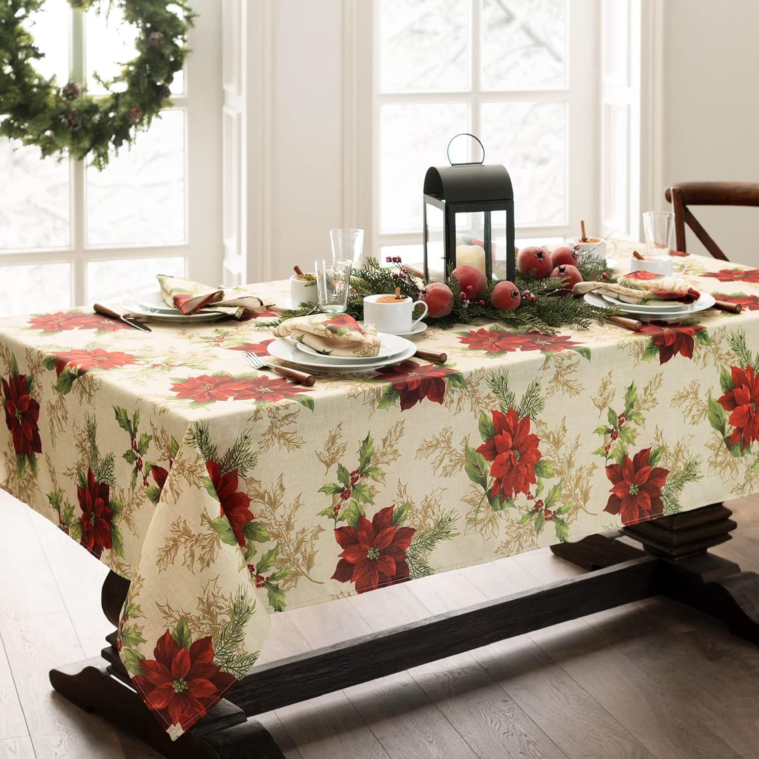 Amazon.com: Elrene Home Fashions Festive Poinsettia Holiday Fabric ...