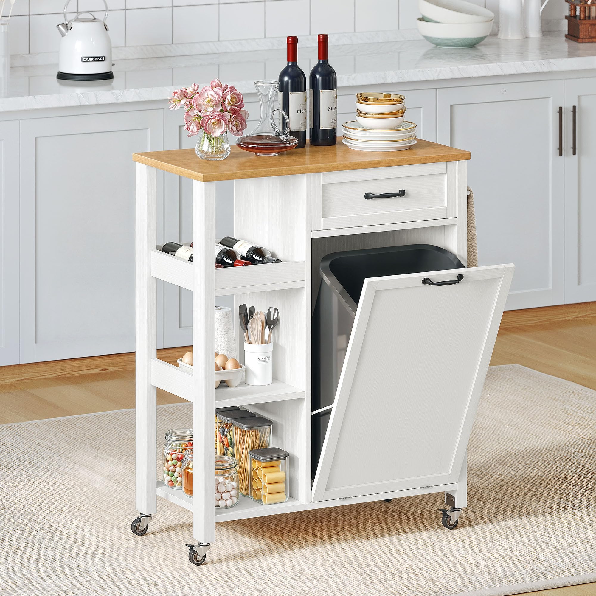 Amazon.com: YITAHOME Small Kitchen Island Cart on Wheels with Trash Can ...