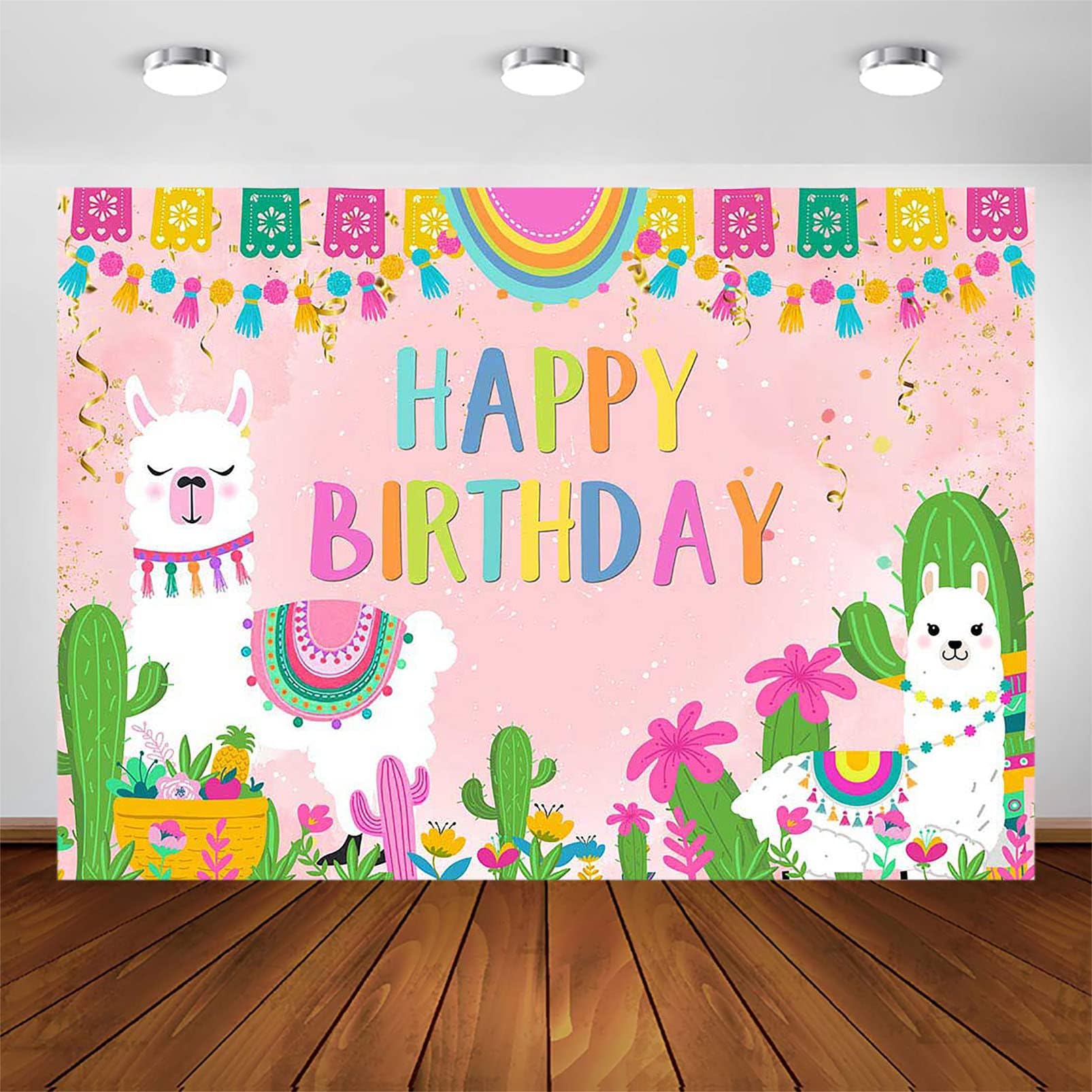 Amazon.com : Mocsicka Llama Happy Birthday Backdrop oh La Llama Cactus ...