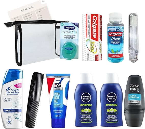 Travel Toiletries Set for Men - Essential Travel Toiletries Kit - Mini ...