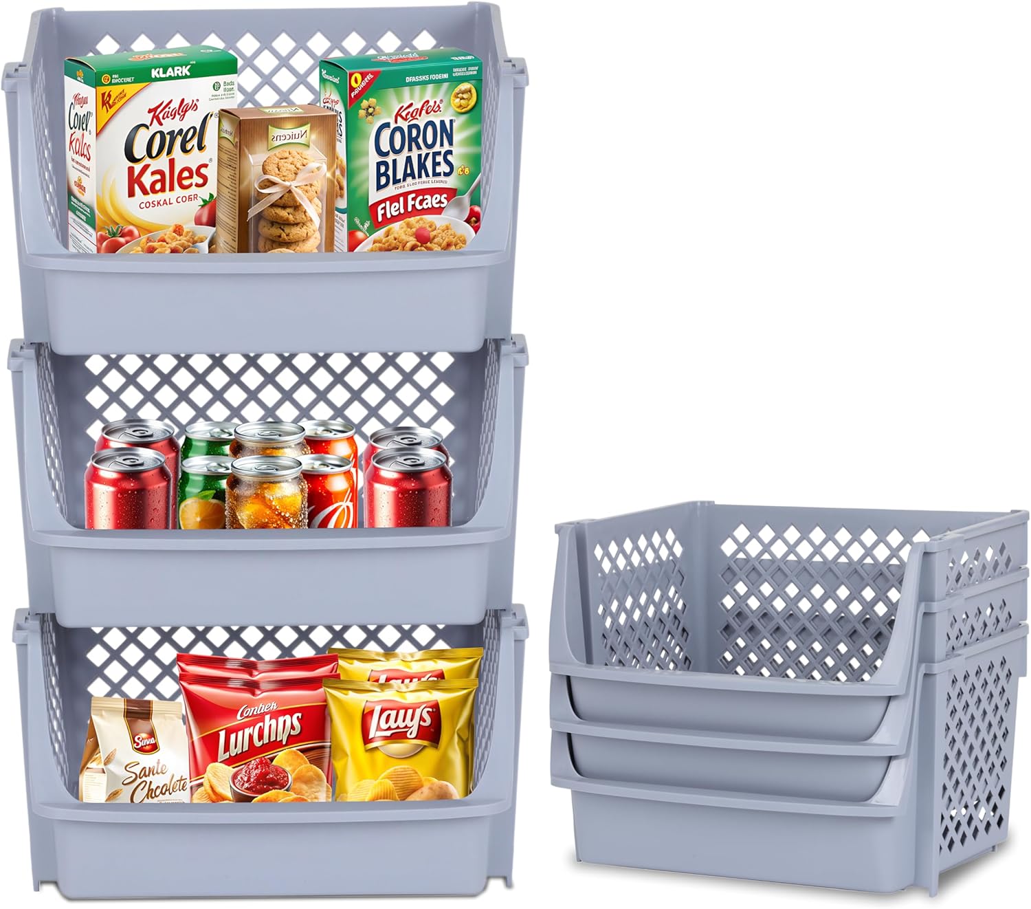 Amazon.com: Skywin TidyFriend Plastic Stackable Bins for Pantry, 3 Pack ...