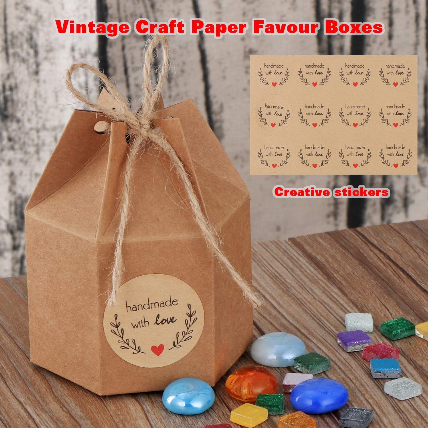 TsunNee 50PCS Craft Paper Candy Boxes, Hexagon Sweet Wedding Favour ...