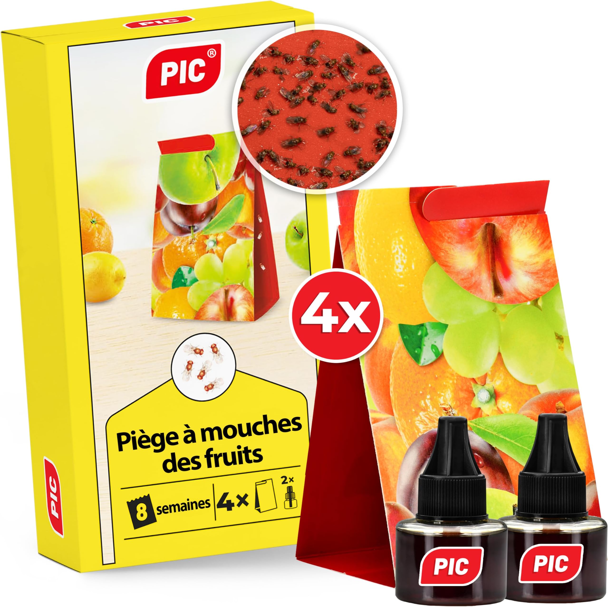 PIC - Piège à Mouche des Fruits, 4 pièges à Colle avec 2 Attractifs ...