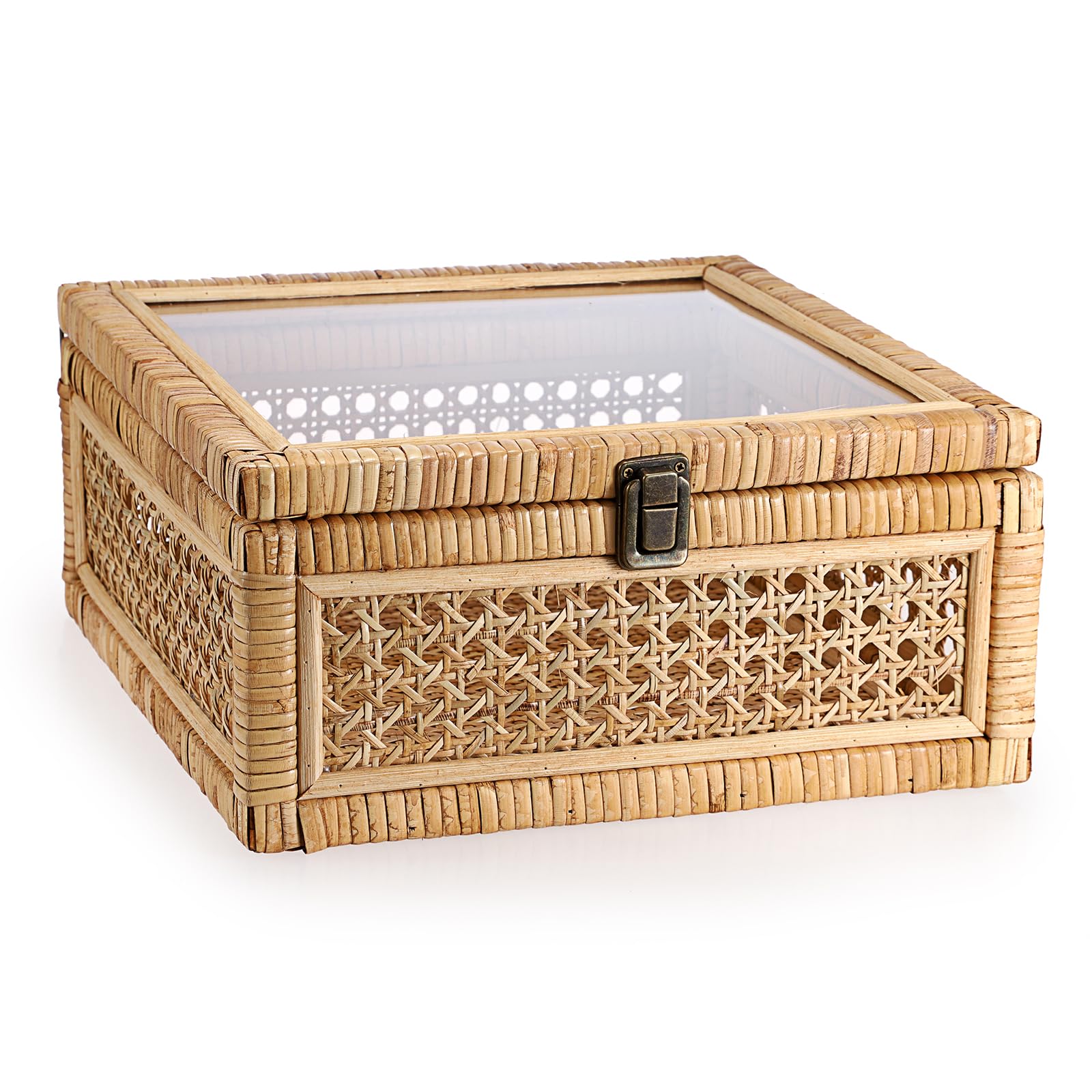 Amazon.com: Hipiwe Rattan Decorative Box with Clear Lid and Lock ...