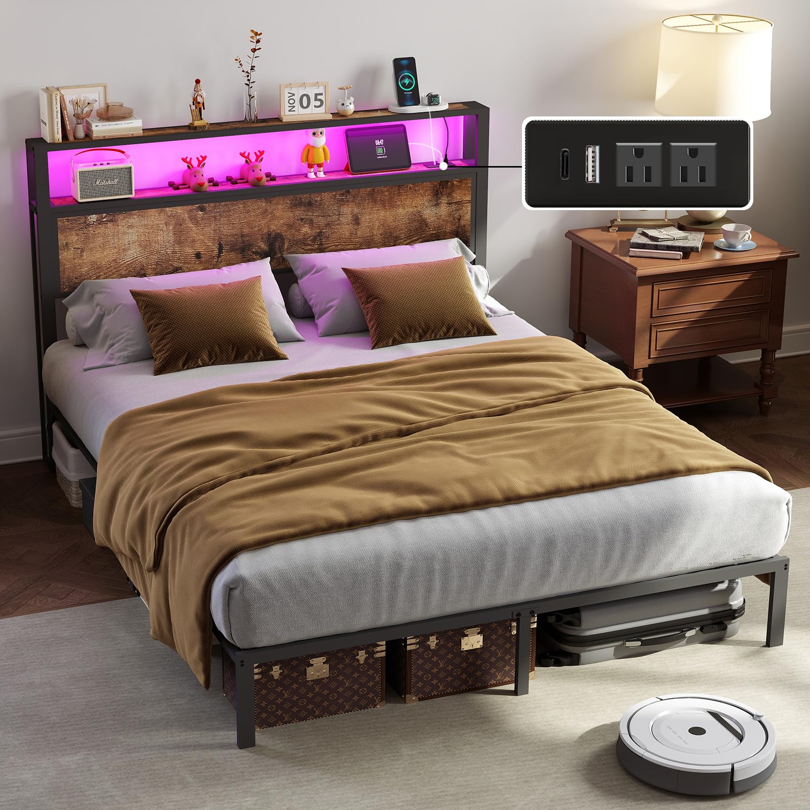 Amazon.com: Queen Size Bed Frame with Headboard, Metal Platform Queen ...