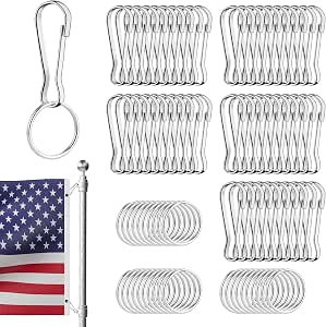 kclkda 50PCS 50MM Metal Flag Pole Clips with 30PCS Round Flat Key Chain ...