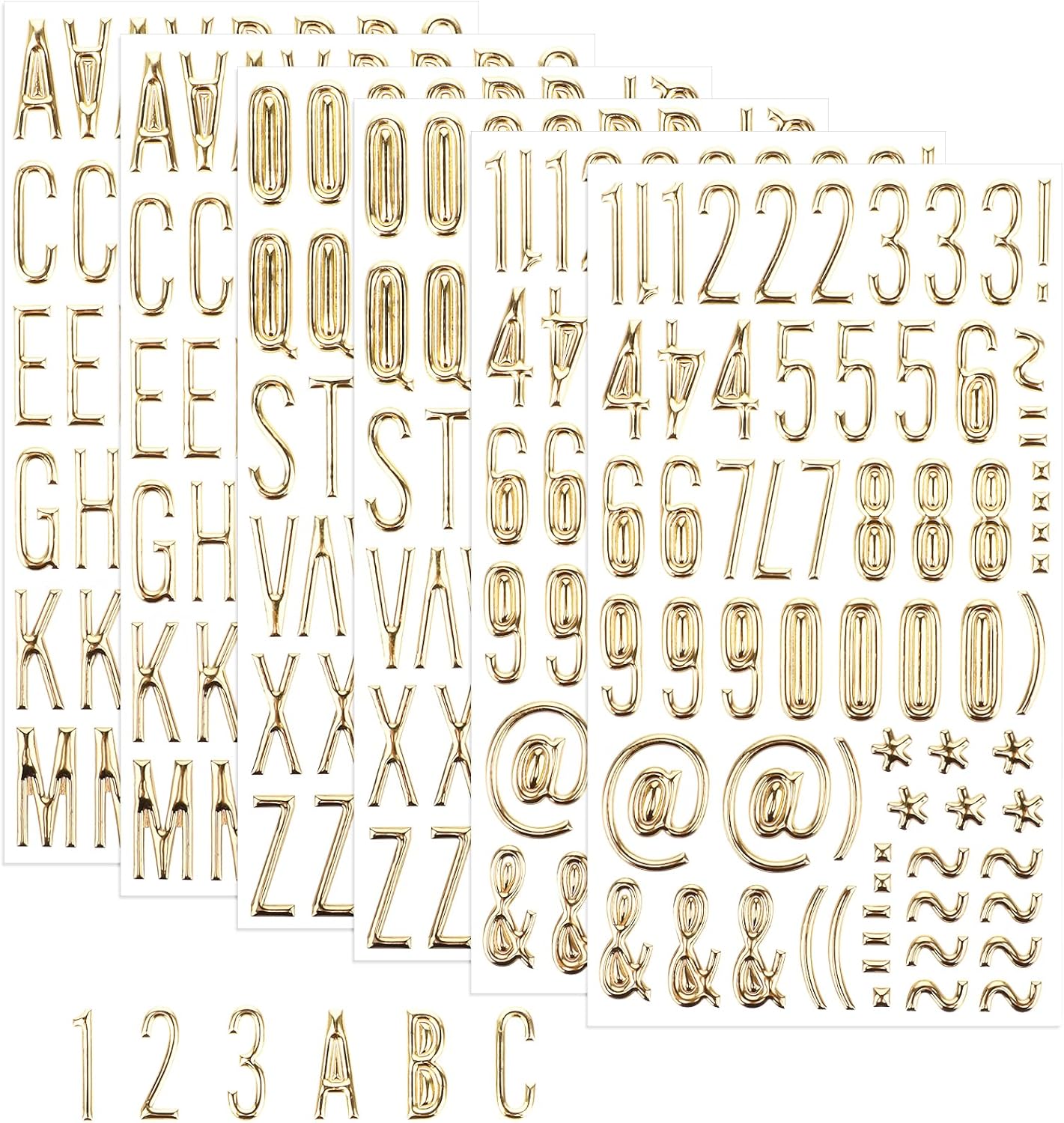 Amazon.com: 6 Sheet Gold Puffy Letter and Number Stickers 1''A to Z ...
