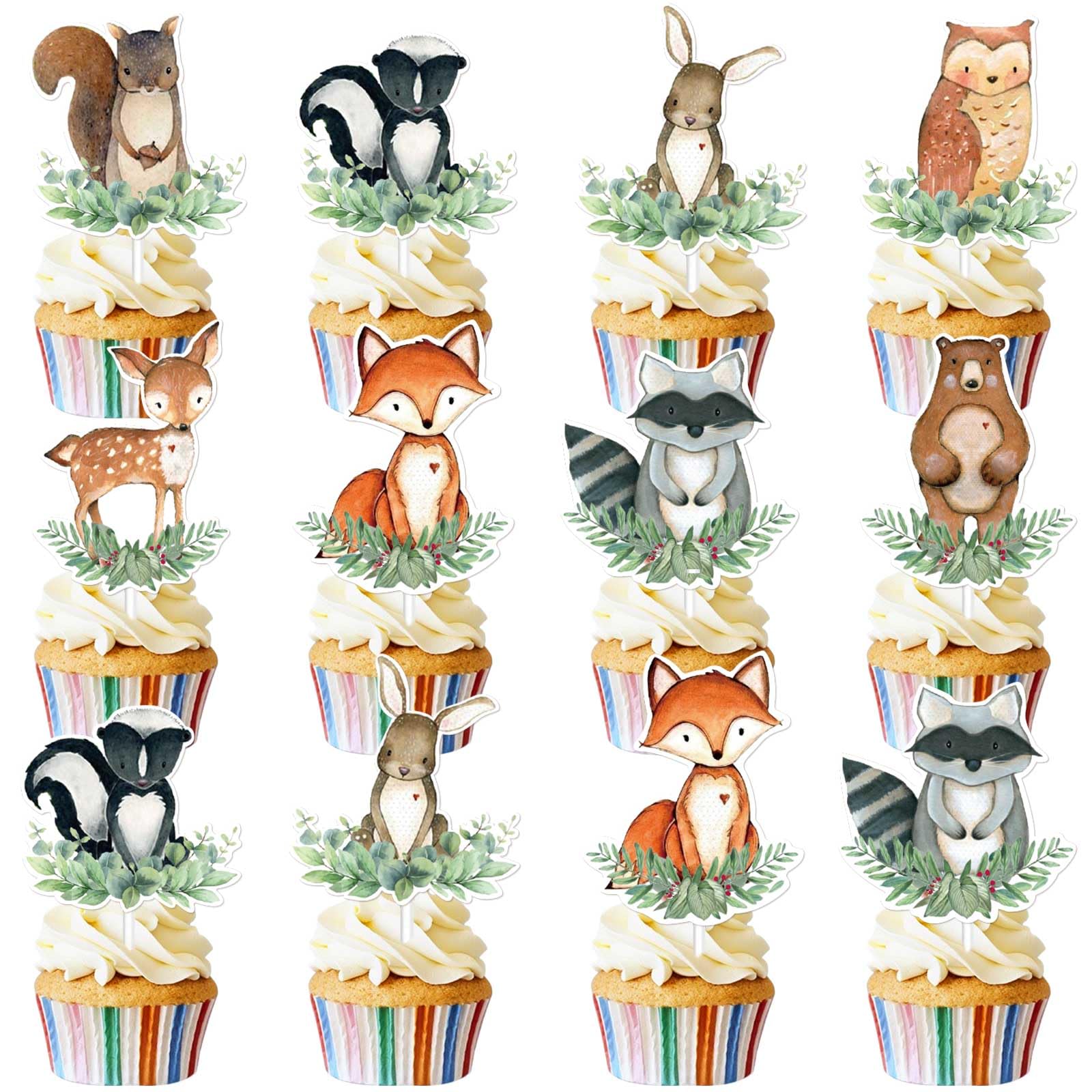 Snapklik.com : TTDQ 48pcs Woodland Cupcake Topper Animal Cupcake Toppers