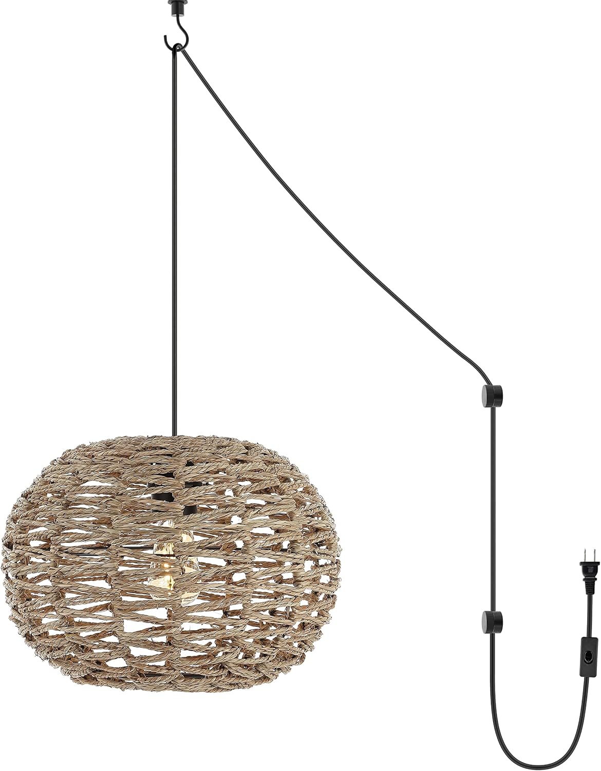 Amazon.com: 14" 1-Light Farmhouse Coastal Rattan Cord Plug-in Or ...
