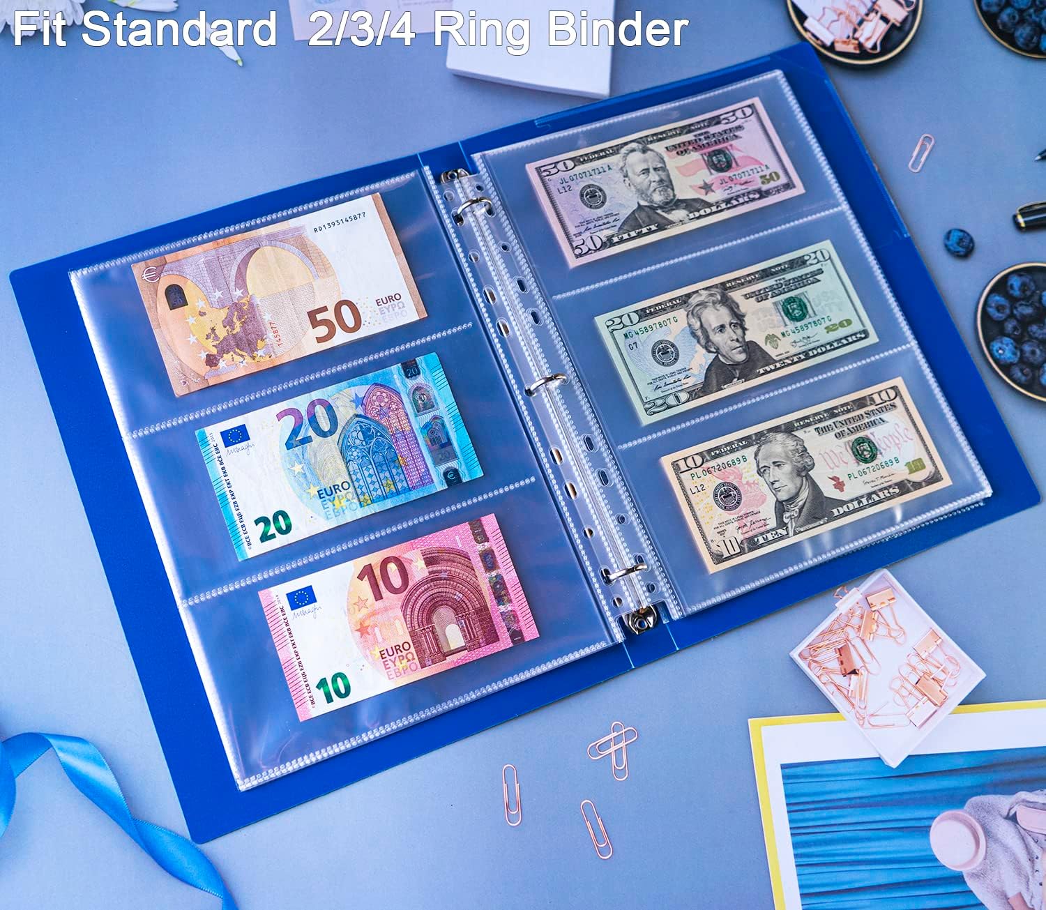30 Pack 180 Pockets 11 Hole Currency Collection Sleeves, Cash ...
