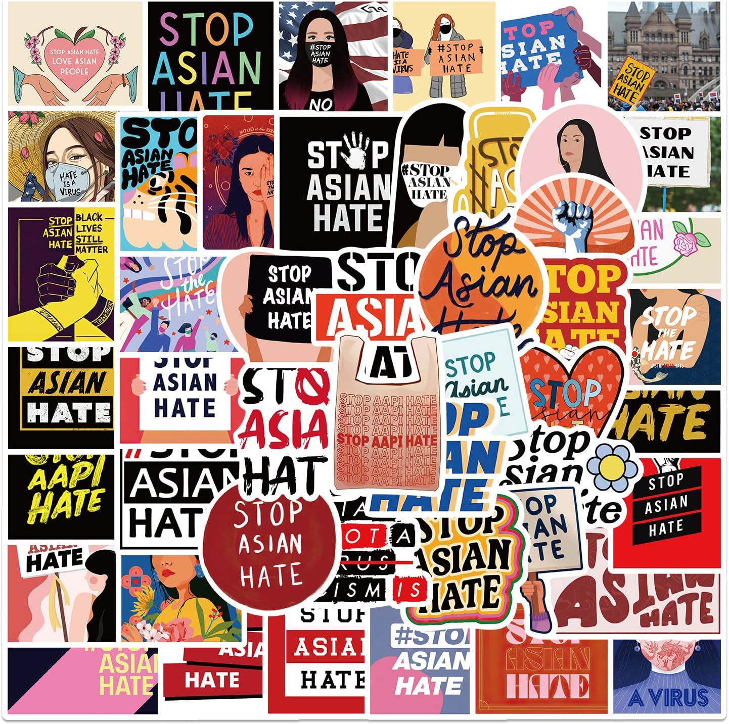 Amazon.com: 50PCS Stop Asian Hate Stickers for Adult Computer,Cool ...