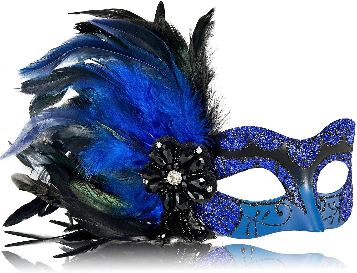 Amazon.com: MYSEUNI 2025 New Blue and Black Masquerade Mask for Women ...