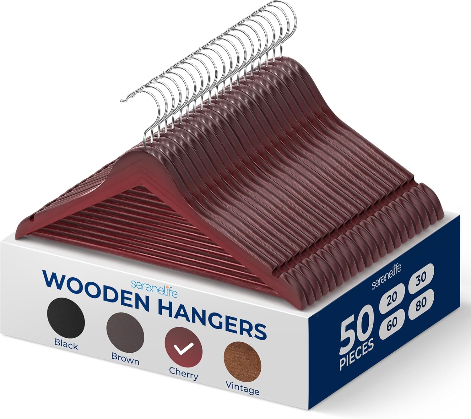 Amazon.com: SereneLife 50-Pack Wooden Coat Hangers – Durable Suit ...