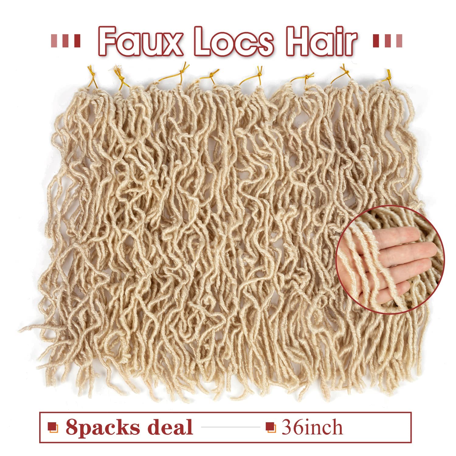 Snapklik.com : 36 Inch Faux Locs Crochet Hair, Bleached Blonde Soft ...
