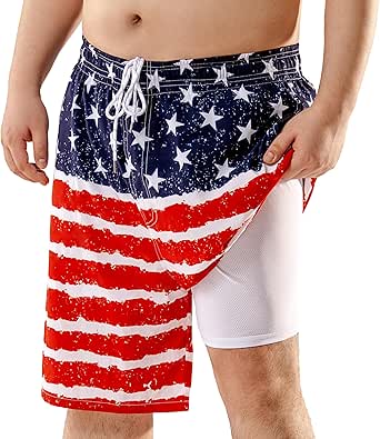 BRISIRA Big and Tall Mens Swim Trunks with Compression Liner Swimsuit ...
