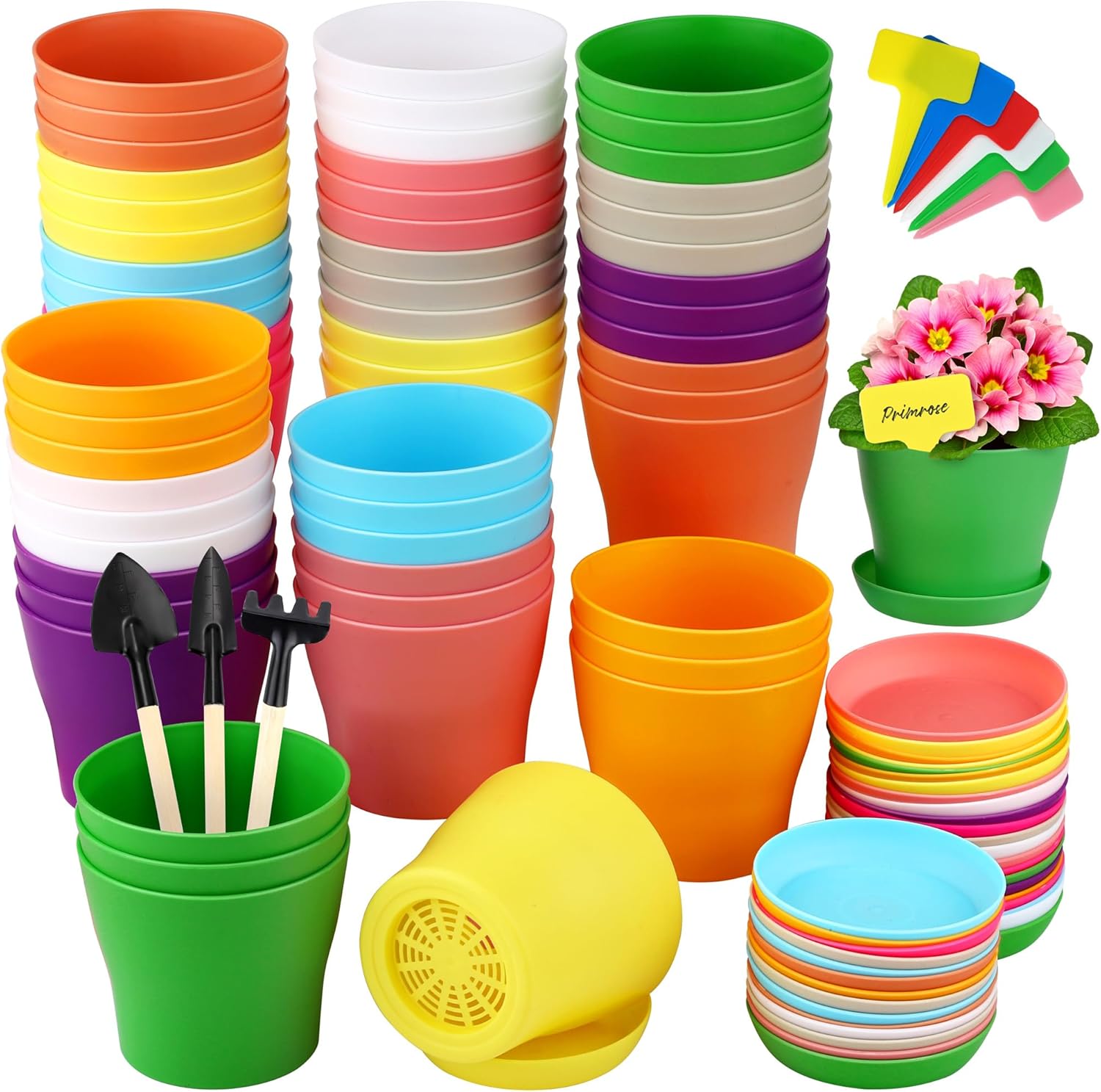 Amazon.com: Hahood 60 Pieces Plastic Planters 4 Inch Flower Pot with ...