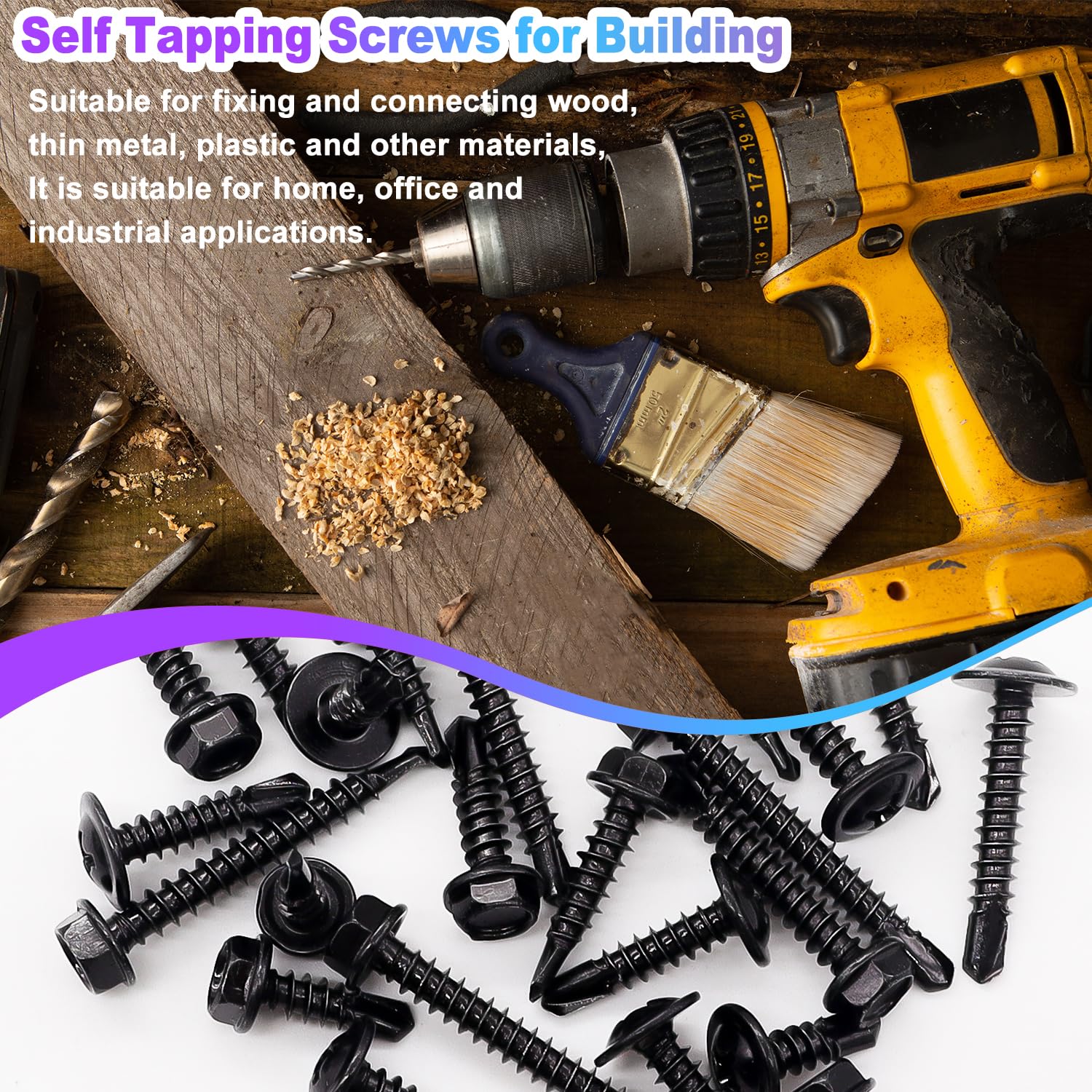 Snapklik.com : Mxuteuk #8 X 1/2 To 1-1/4 Black Self Tapping Screws For ...