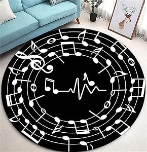 Amazon.com: PDENZG Music Note Round Area Rug，4ft,Music Decor Black and ...