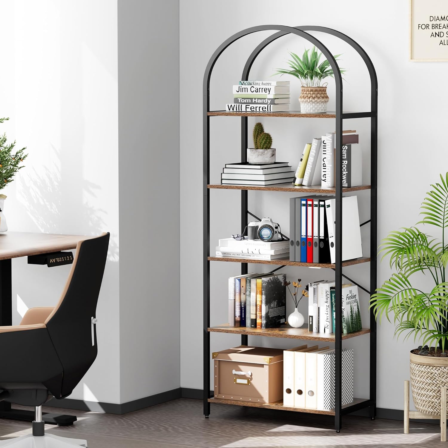 Amazon.com: Homhedy 5-Tier Bookshelf Arched Display Racks, Wood and ...