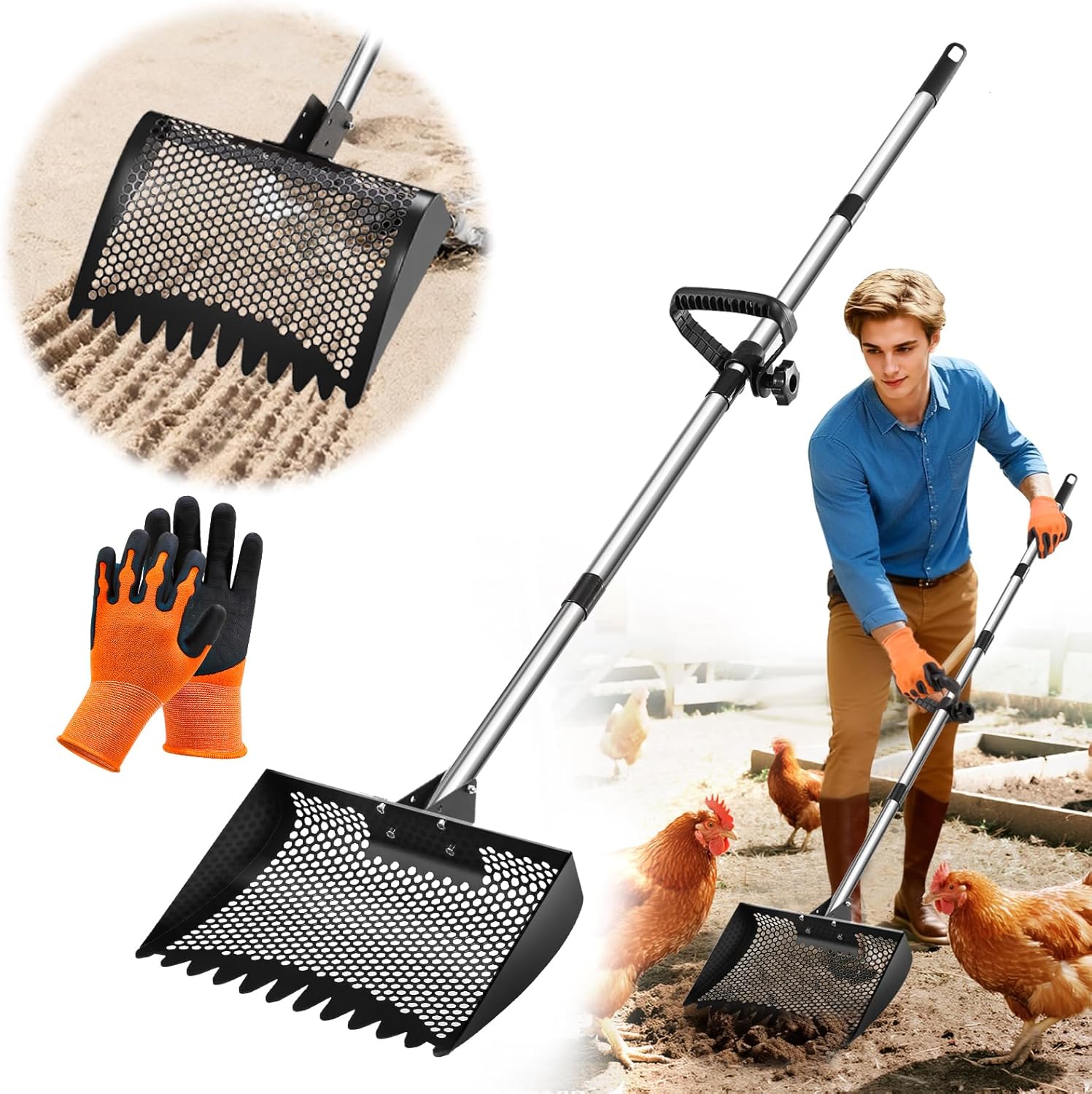 Amazon.com : Bloksin 12inch Chicken Poop Scooper & Rake 2-in-1, Heavy ...