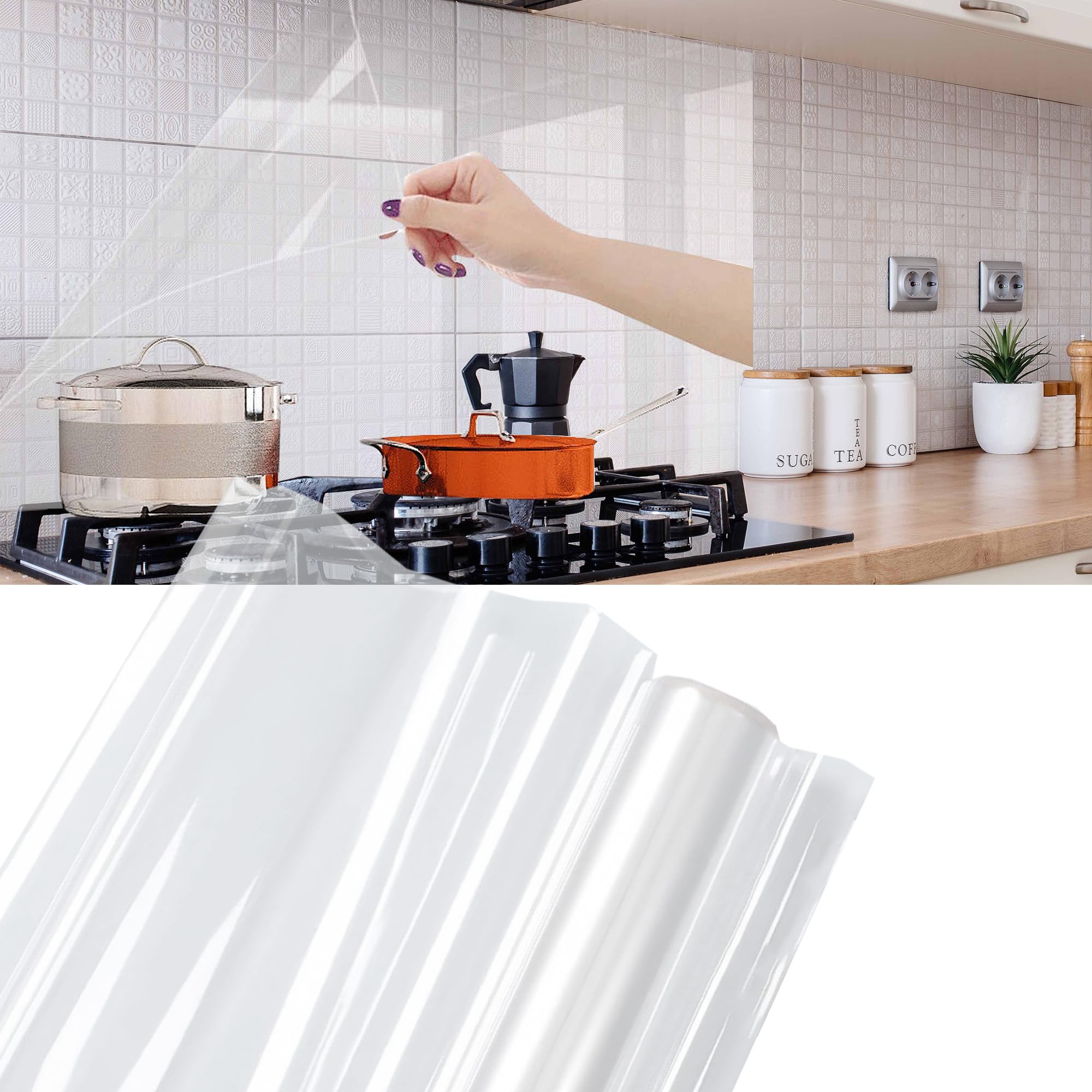 Amazon.com: Clear Kitchen Wall Paper Non Adhesive Static Cling ...