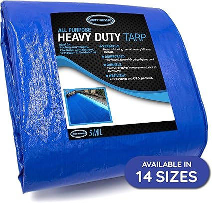 Dry Gear 40x60 Blue Waterproof Tarp – Heavy Duty 5 MIL Thick Outdoor ...