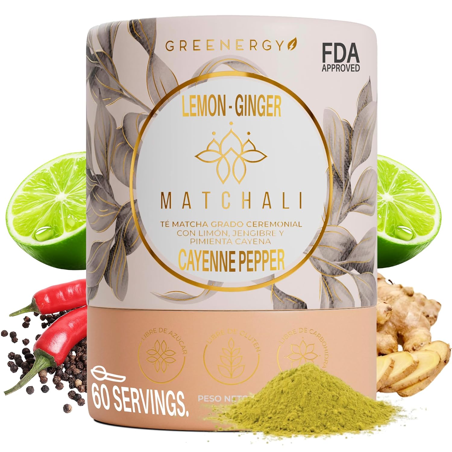 Matchali Té Matcha Grado Ceremonial (Limón, Jengibre y Pimienta de ...