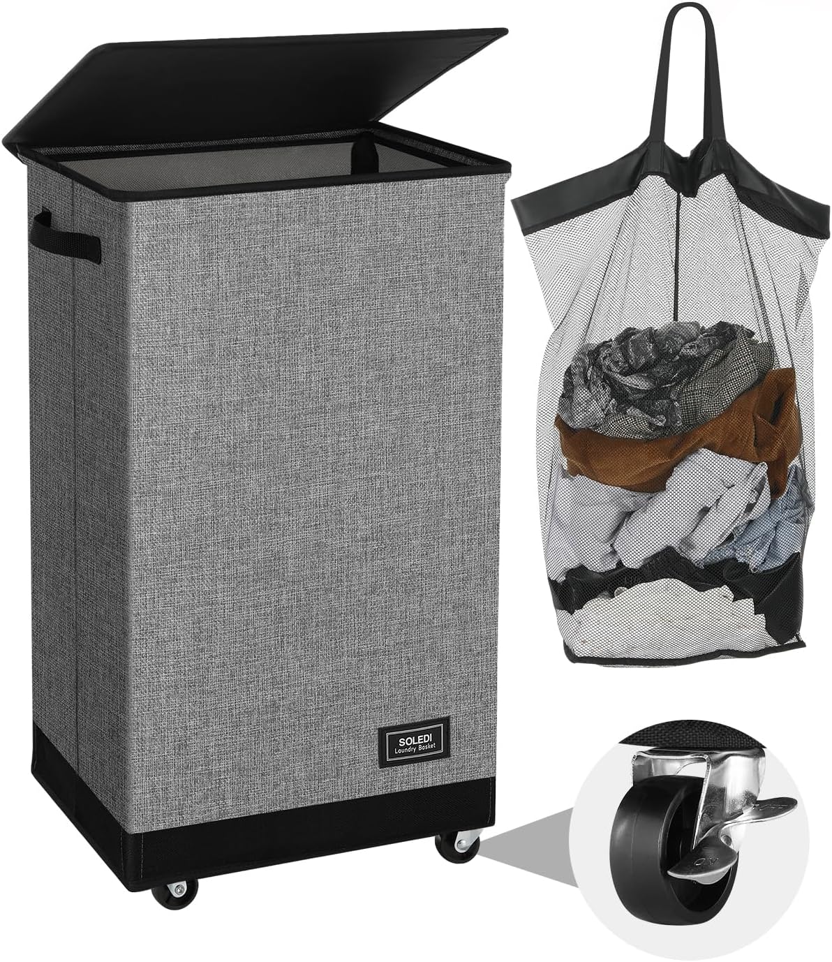 Amazon.com: mDesign Large Polyester Rolling Laundry Hamper with Wheels ...