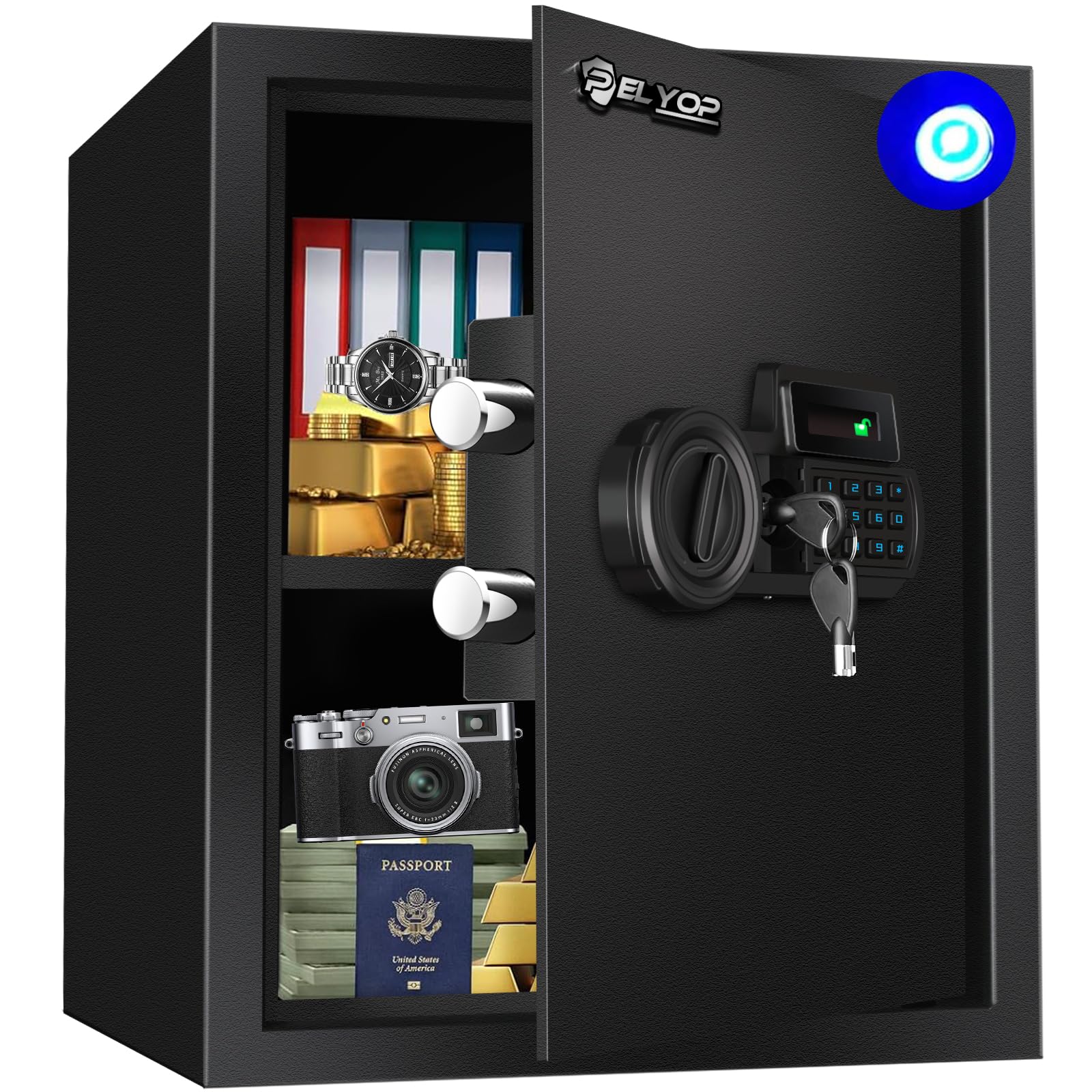 PELYOP Safe Box,1.8 Cub Home Safe with Backlit Keypad,Display Screen ...