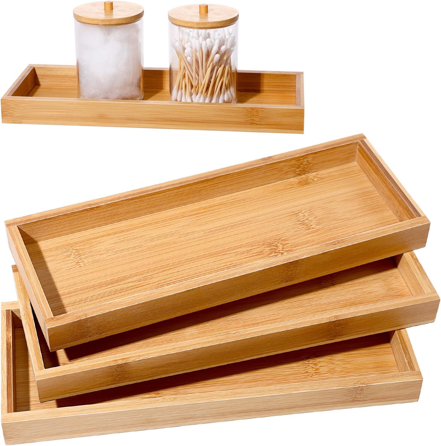 Amazon.com | Bamboo Tea Serving Tray 3 Pcs Decorative Multi Use ...