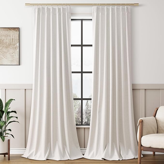 Amazon.com: Linen Blackout Curtains 108 Inches Long Pinch Pleated Light ...