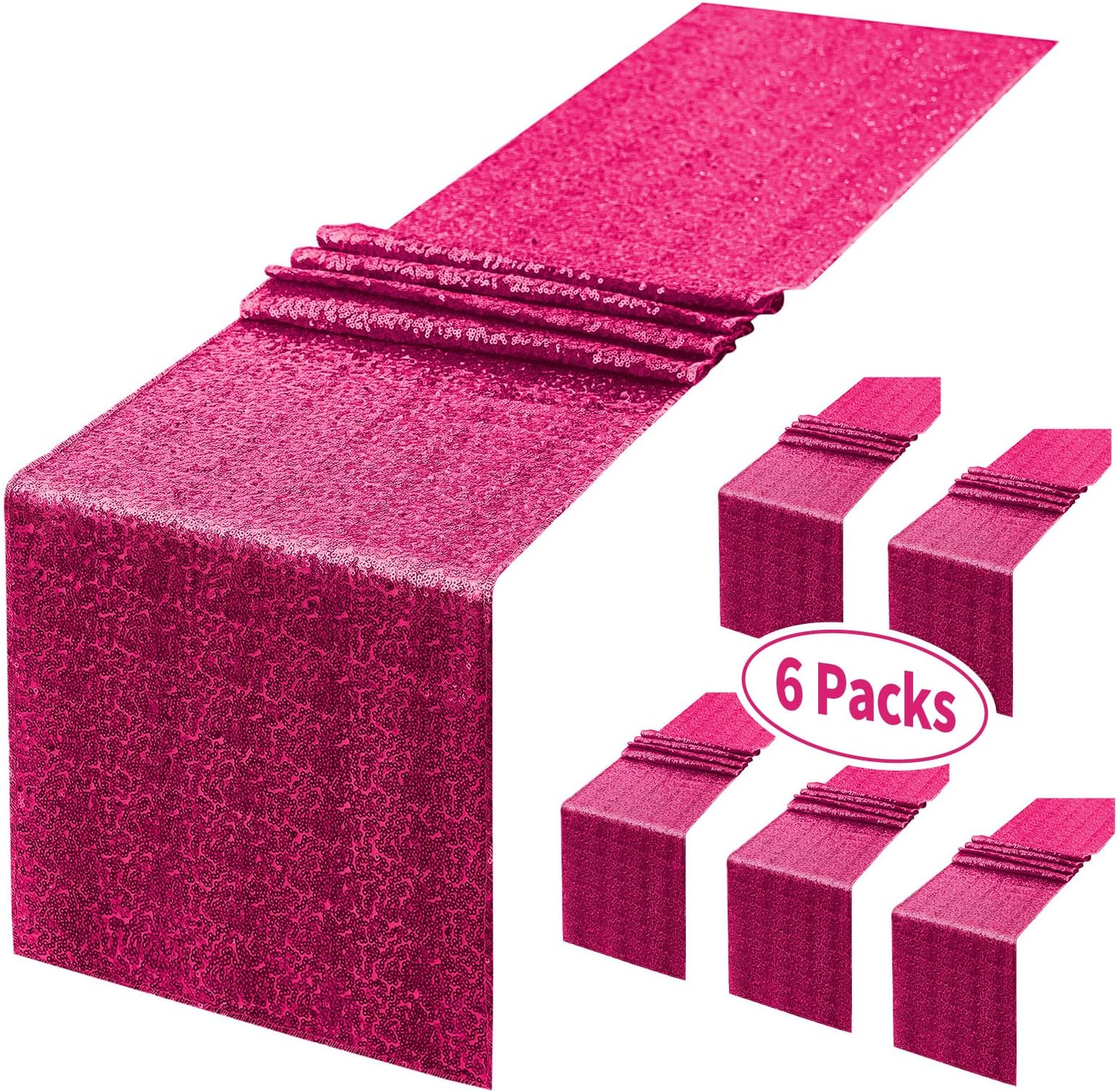Amazon.com: 6 Pack Sequin Table Runner Hot Pink, 12 x 108 inch Glitter ...