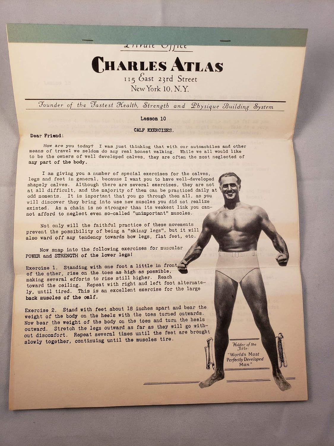 Health and Strength Course: Lesson 10 Calf Exercises: Atlas, Charles ...