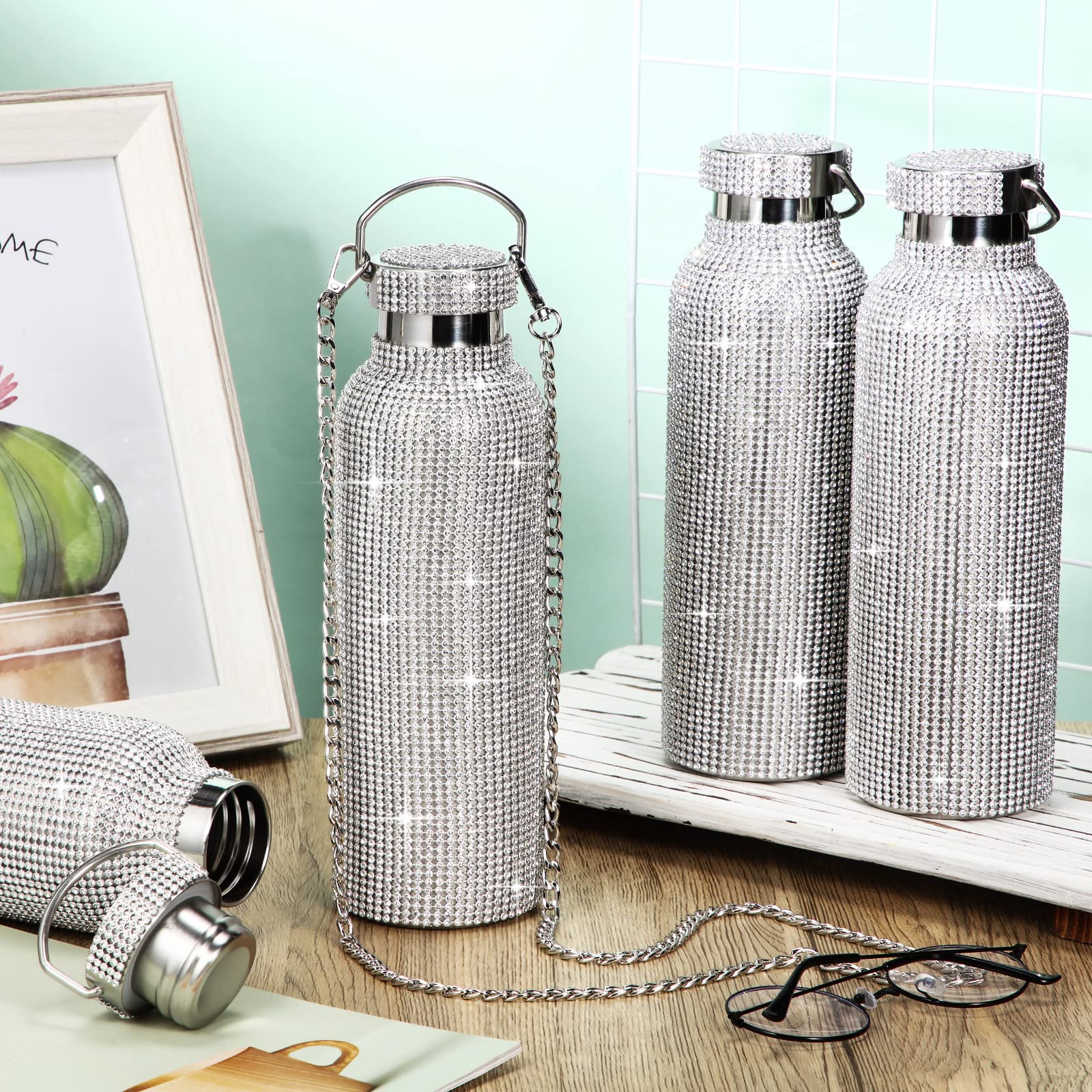 4 Pieces 25 oz Bling Cup Diamond Water Bottle Rhinestone Stainless ...