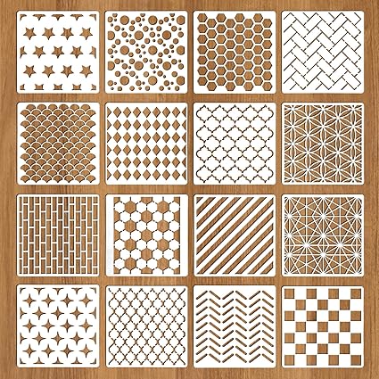 Amazon.com : 16 Pcs Geometric Stencils Reusable Texture Stencils ...