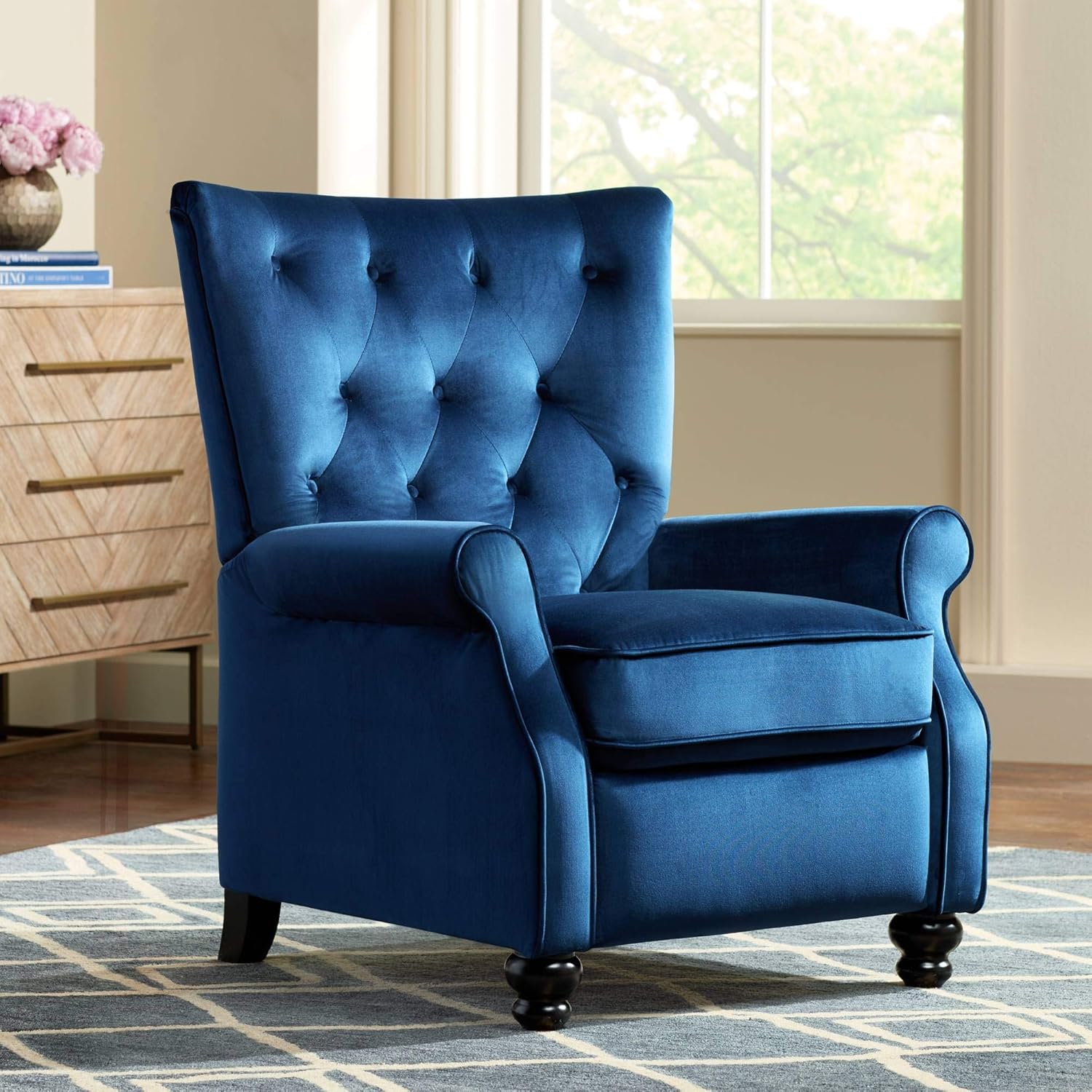 Bryce Rich Blue Recliner Chair Armchair Comfortable Push Manual ...