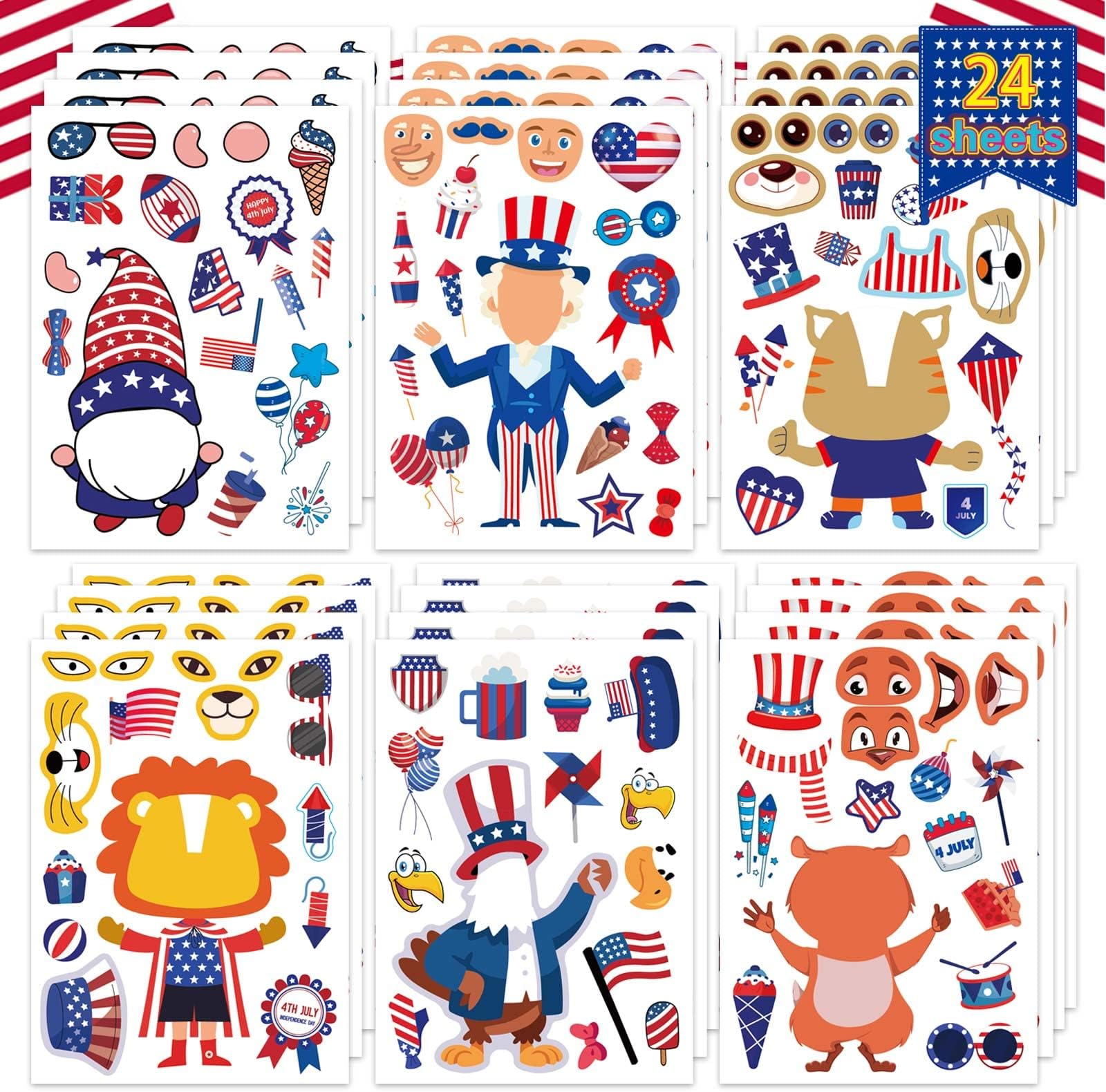 Amazon.com: 4th of July Sticker, Make-a-face Stickers for Kids ...