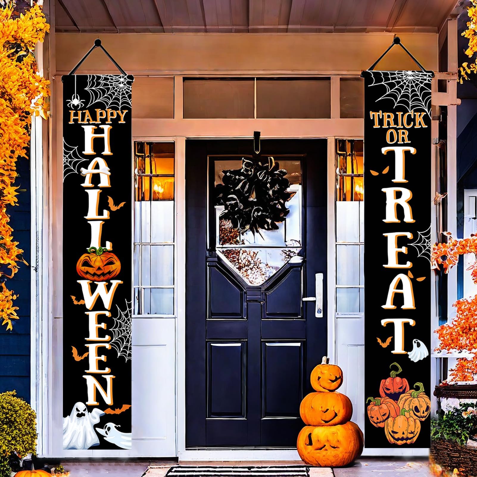 Amazon.com : AnyDesign Halloween Porch Sign Skeleton Hanging Door ...