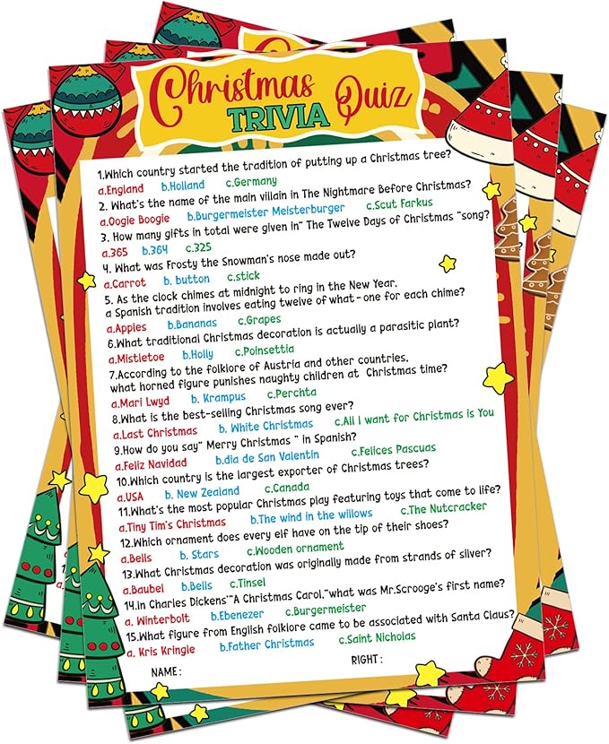 Amazon.com: FLYAB 25 Pack Christmas Trivia Game Cards for Adults Xmas ...