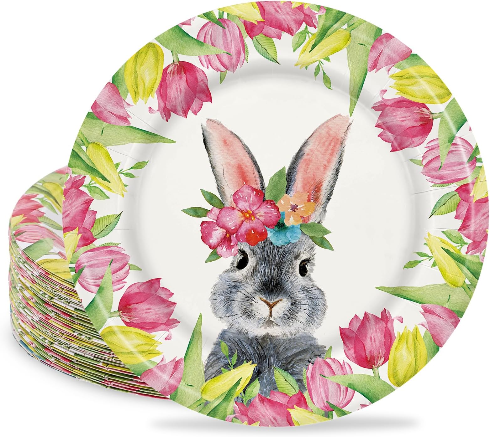 Amazon.com: AnyDesign Easter Paper Plates Disposable Tulip Bunny Plates ...