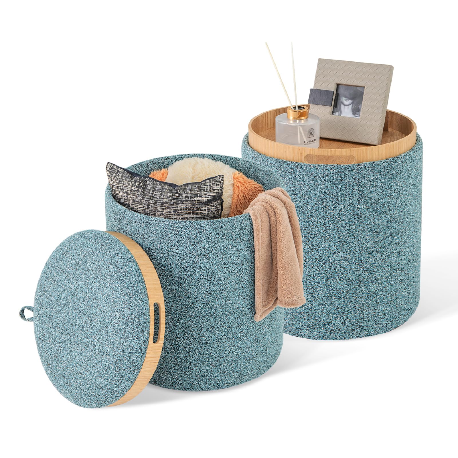 COSTWAY Round Footstools Set of 2, Nesting Pouffe Ottoman Footrest with ...