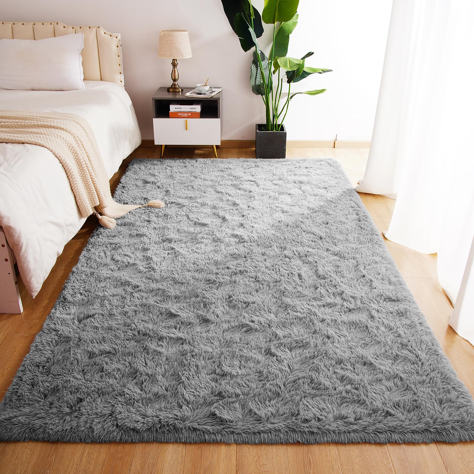 Area Rugs for Bedroom Living Room, 4x6 Light Grey Fluffy Rugs for Kids ...