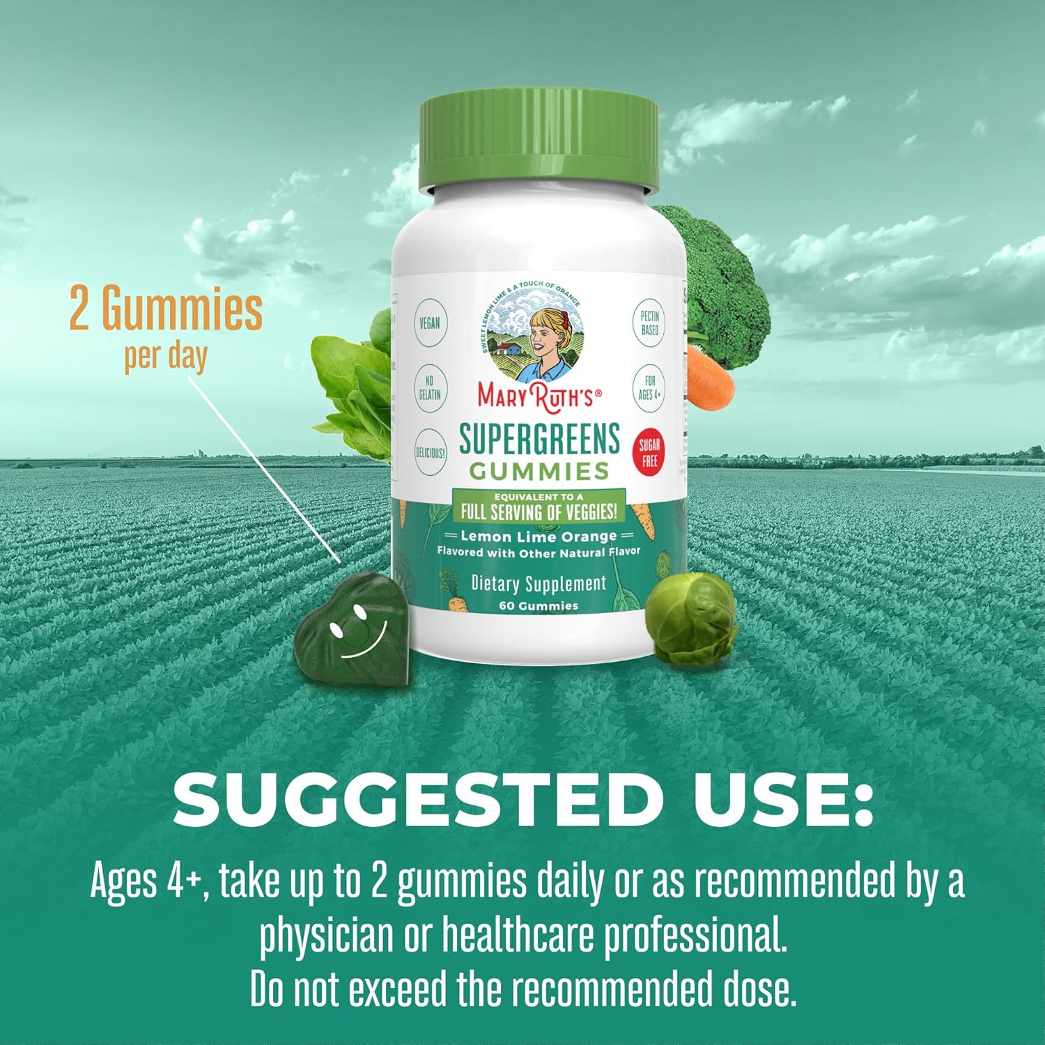 MaryRuth’s Super Greens Gummies Sin azúcar Polvo súper verde en una ...