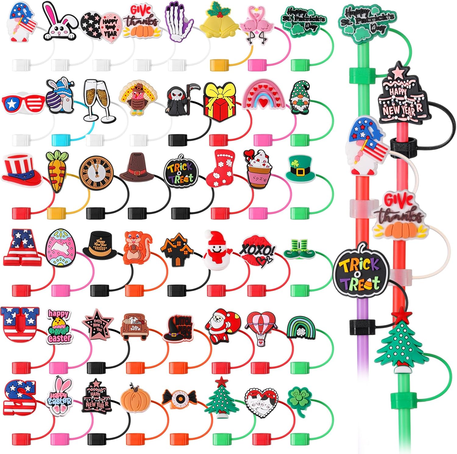 Amazon.com: Ninehaoou 48 Pcs Holiday Straw Toppers Silicone Cute Straw ...