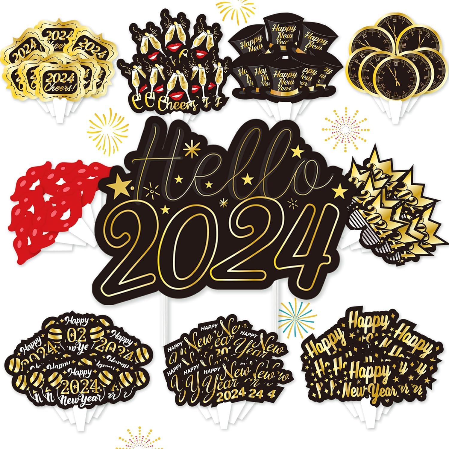 Amazon.com: New Year Cake Topper 73pcs, 2024 Happy New Year Party ...