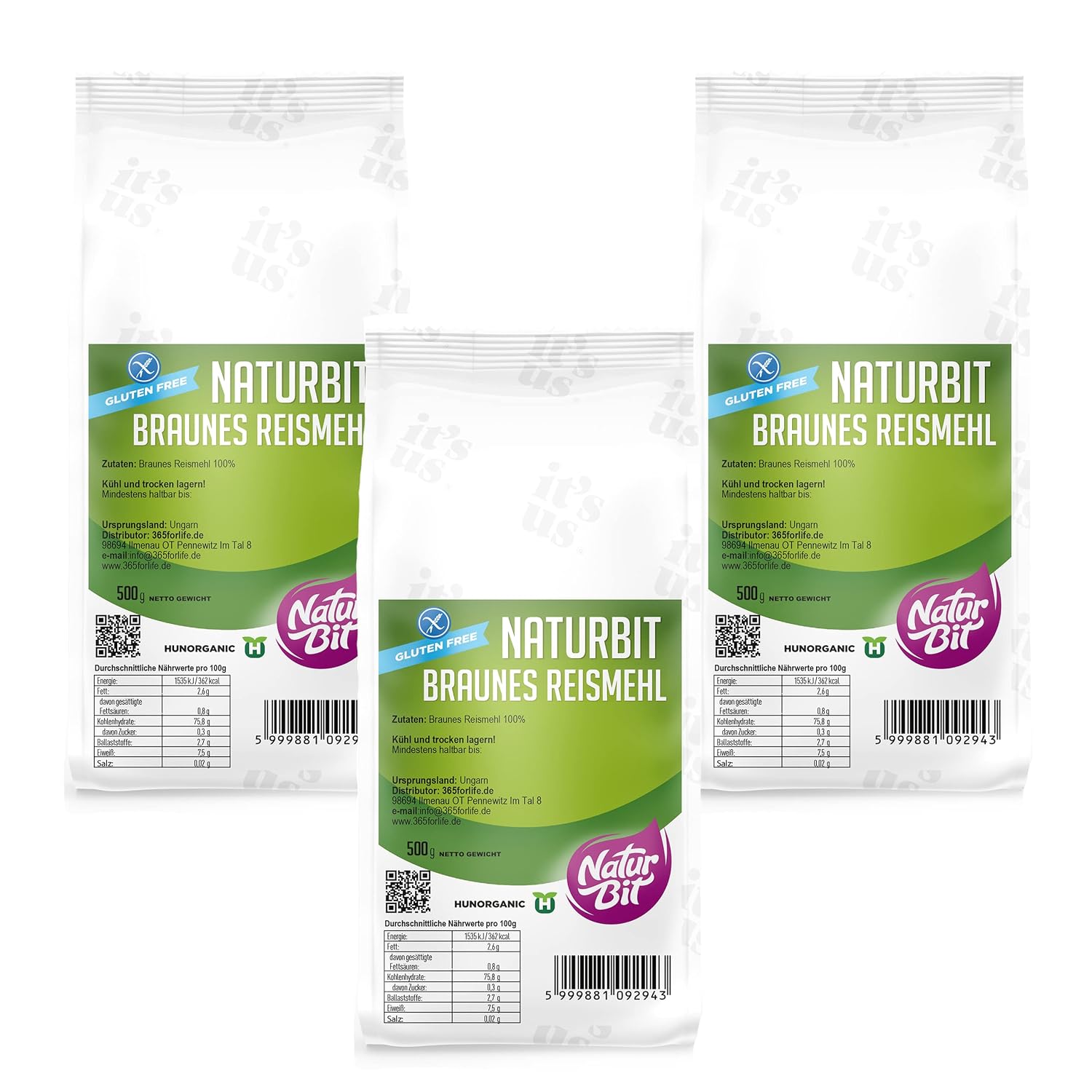 Braunes Reismehl glutenfrei 3 x 500 g Sparpaket | 1500 g dunkles ...
