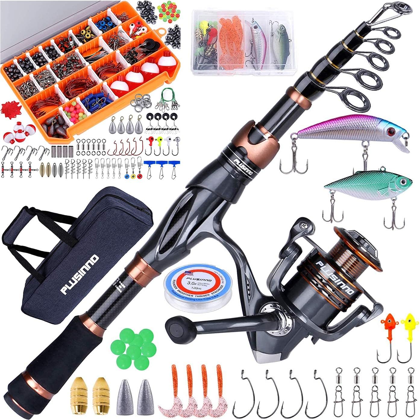 Amazon.com : PLUSINNO Telescopic Fishing Rod and Reel Combo, 263 Pcs ...
