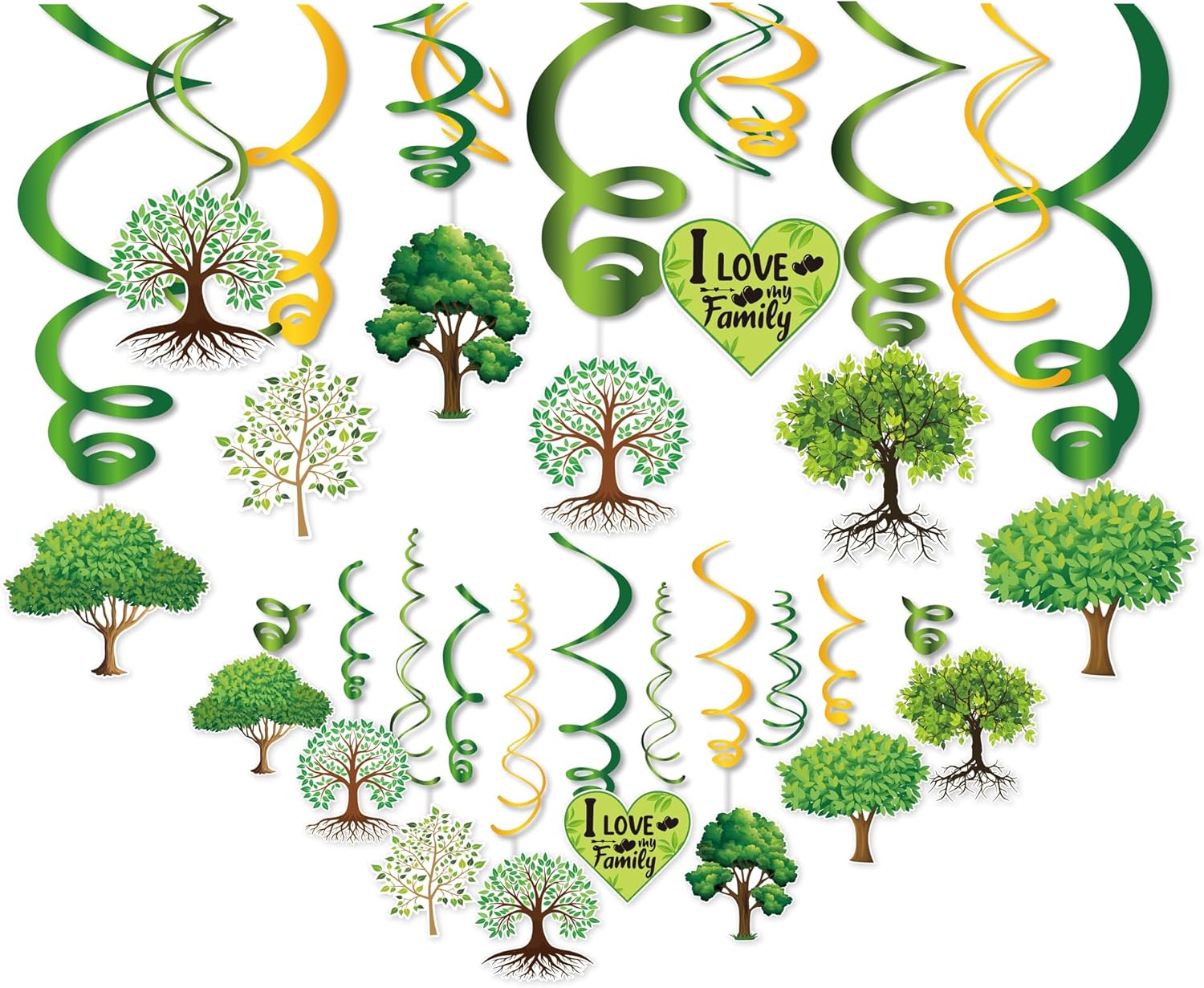 Amazon.com: 30Pcs Happy Tree Hanging Swirls Family Tree Theme Party ...