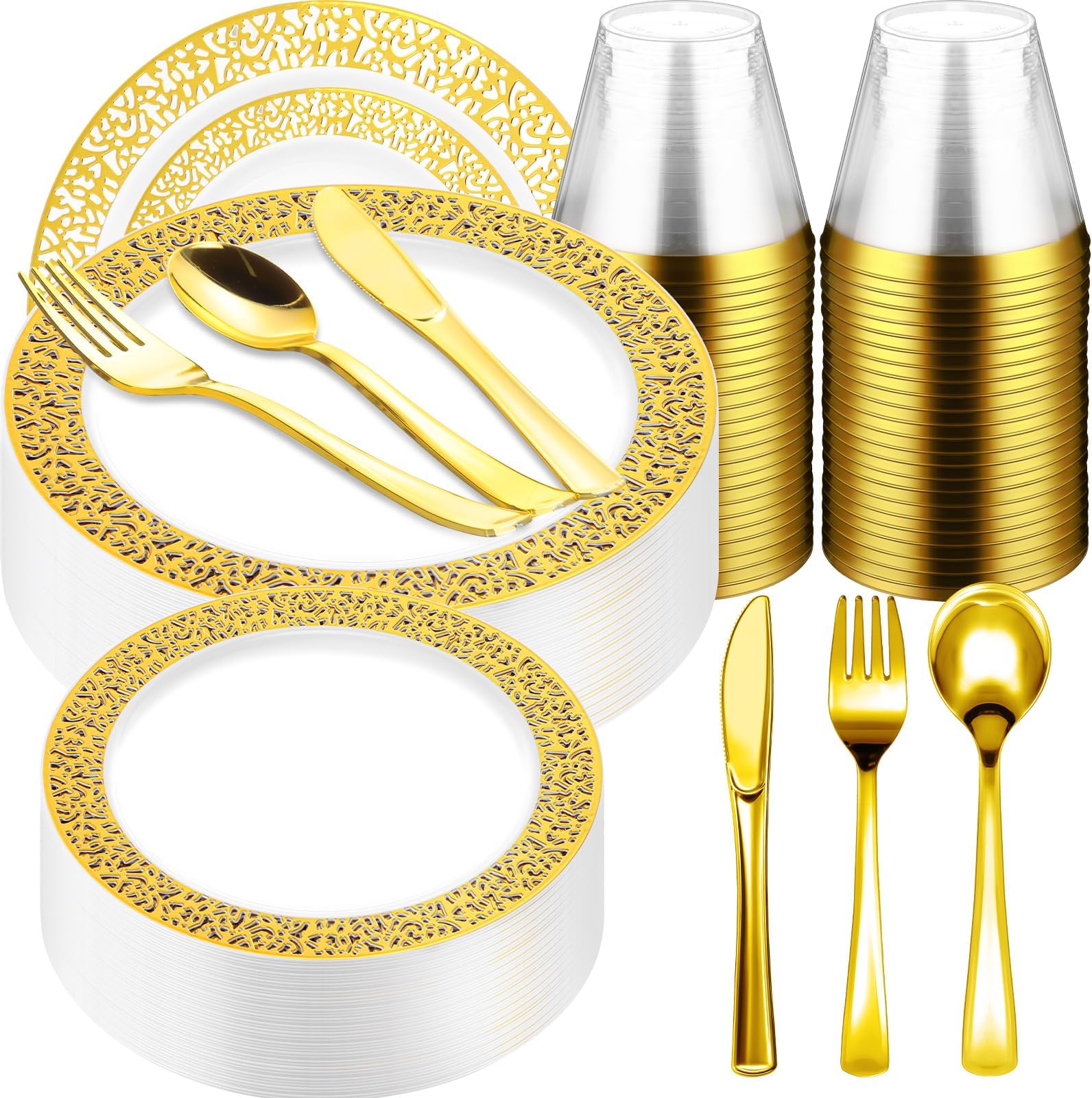 Amazon.com: Norme 300 Pieces Disposable Plastic Dinnerware Set, 100 ...